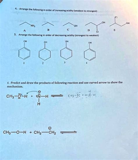 Solved 4 Arrange The Following In Order Of Increasing Acidity Weakest To Strongest Jh 5