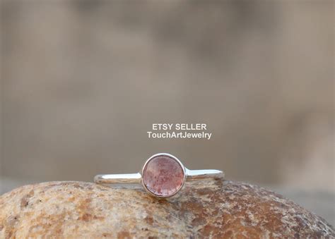 Natural Pink Strawberry Quartz Ring 925 Sterling Silver Ring