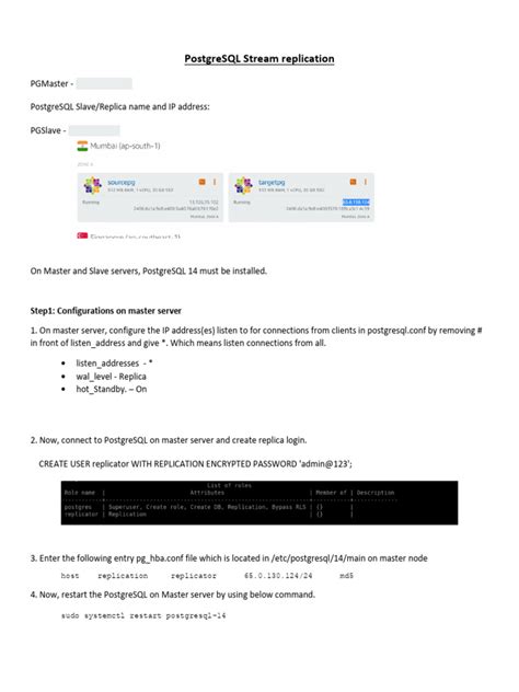Postgresql Streaming Replication Primary To Standby Step Pdf