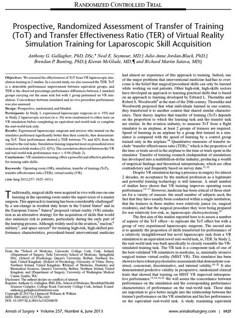 Transfer Of Skills In Simulation Surgery 101