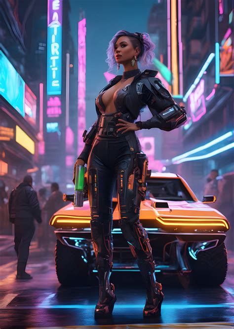 Cyberpunk Girl Woman Female In Neon City Street By Architectophil On