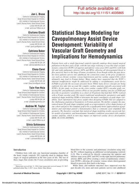 Pdf Statistical Shape Modeling For Cavopulmonary Assist Device Development Variability Of