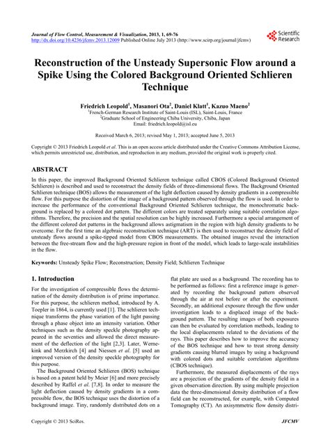 Pdf Reconstruction Of The Unsteady Supersonic Flow Around A Spike Using The Colored Background