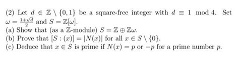 Solved Let DZ Be A Square Free Integer With Chegg