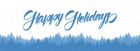 벡터 그림 눈 덮인 소나무 숲과 해피 홀리데이의 우아한 붓글씨 브러쉬 글자를 손으로 가문비나무에 대한 스톡 벡터 아트 및 기타 이미지 가문비나무 겨울 공휴일 Istock