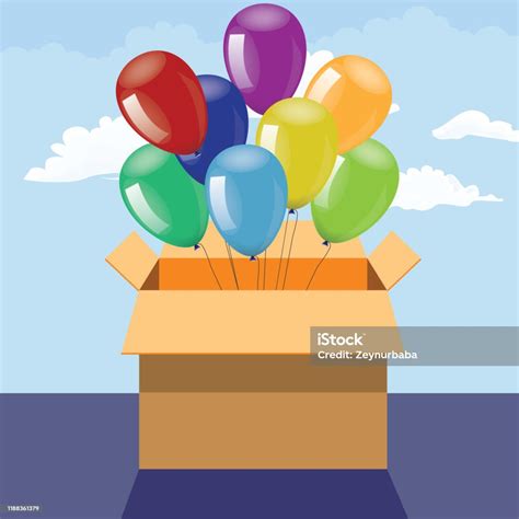 전면보기와 색상 풍선 선물 상자를 열었습니다 벡터 그림입니다 0명에 대한 스톡 벡터 아트 및 기타 이미지 0명 개념 개체