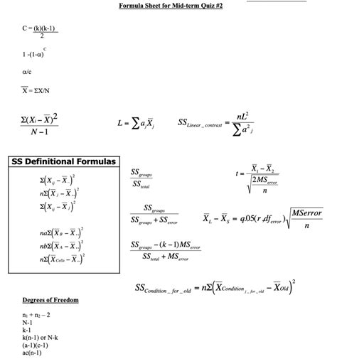 diagram of formula sheet quizlet