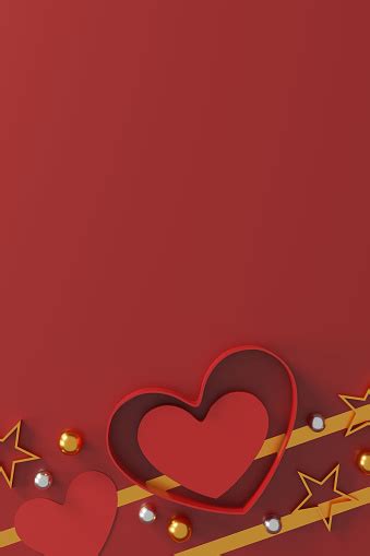 해피 발렌타인 데이 컨셉 빨간 배경에 하트 모양 선물 상자 텍스트 공간을 사용할 수 있습니다 플랫 레이 맨 위 보기입니다 3d 일러스트레이션 개념에 대한 스톡 사진 및 기타