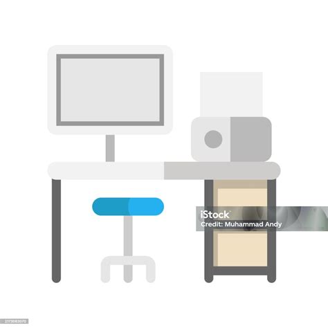 플랫 스타일 아이콘이 있는 업무용 책상 사무실 작업자 인테리어 가구 웹사이트 Ui 및 모바일 앱에 사용할 수 있습니다 벡터 일러스트레이션 Brand Name Online