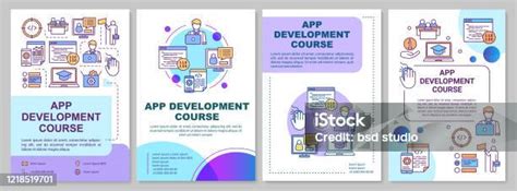 앱 개발 과정 브로셔 템플릿 모바일 프로그래밍 교육 전단지 소책자 전단지 인쇄 표지 디자인 선형 일러스트레이션 연례 보고서 광고 포스터에 대한 벡터 페이지 레이아웃 0명에