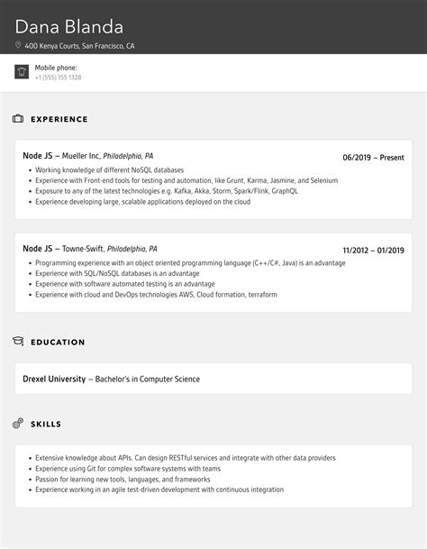 Node Js Resume Samples Velvet Jobs