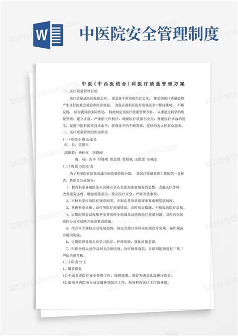 中医科医疗质量安全管理方案Word模板下载 编号lyrmpzkq 熊猫办公