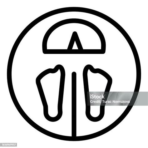 바닥 저울 선 아이콘입니다 흰색으로 분리된 발 기호 그림이 있는 바닥 저울 및 앱을 위해 설계된 디지털 체중계 개요 스타일 Eps 10 손실에 대한 스톡 벡터 아트 및 기타