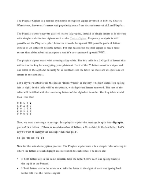 The Playfair Cipher Pdf Cipher Computer Security