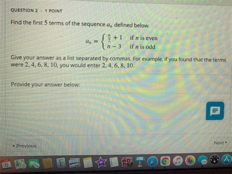 Solved Question 2 1 Point Find The First 5 Terms Of The