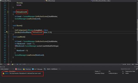 Trying To Invoke Method Collisionscriptreloadlevel Couldnt Be Called Ask Gamedevtv