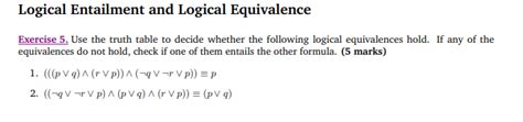 Solved Logical Entailment And Logical Equivalence Exercise