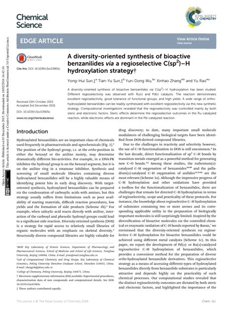 A Diversity Oriented Synthesis Of Bioactive Benzanilided Via A