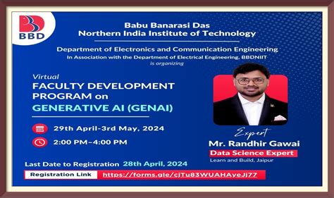 Online Faculty Development Program On Generative Ai Genai From April 29 To May 03 2024 Bbdniit