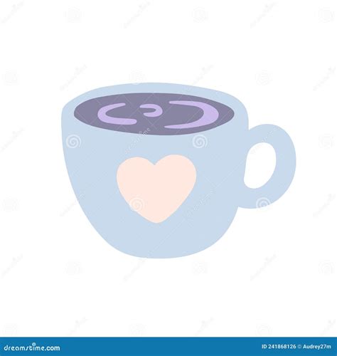 Lavender Raf Coffee In White Cup With Flowers Vector Illustration