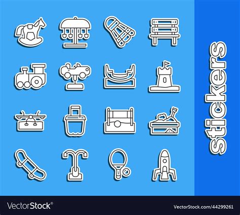 Set Line Rocket Ship Sandbox With Sand Tower Vector Image