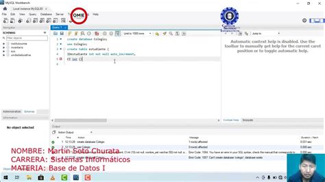 Base De Datos Con Códigos En Mysql Workbench Sistemas Informáticos Youtube
