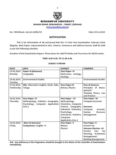 3 Final Tdc Exam 2016 Schedule Pdf