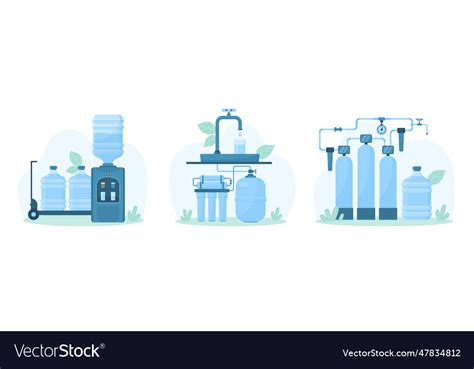 Water Purification And Delivery Set Filtration Vector Image