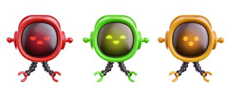 3d Render Cute Emotion Robot In Realistic Cartoon Style Set Funny Technology Character Concept