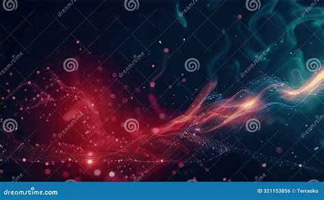 Dark Technology Background With Shimmering Neon Particles Smooth Waves