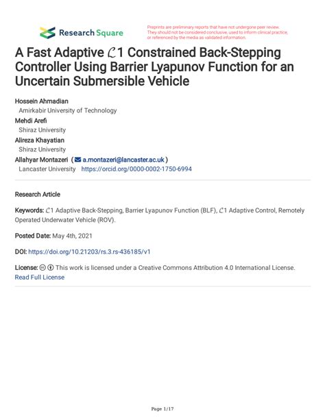 Pdf A Fast Adaptive ℒ1 Constrained Back Stepping Controller Using