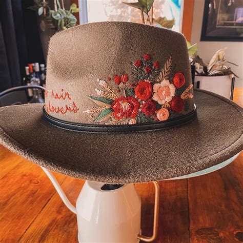 Ready To Ship Hand Embroidered Belted Fedora Hat Embroidered Hat