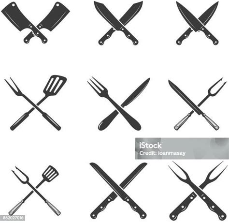 레스토랑 칼 아이콘의 집합입니다 실루엣식 칼과 요리사 나이프입니다 부엌 칼에 대한 스톡 벡터 아트 및 기타 이미지 부엌 칼 아이콘 요리사 Istock
