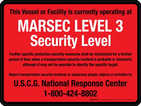 This Vessel Or Facility Is Operating At Marsec Level 3 Security Level Landscape Wall Sign