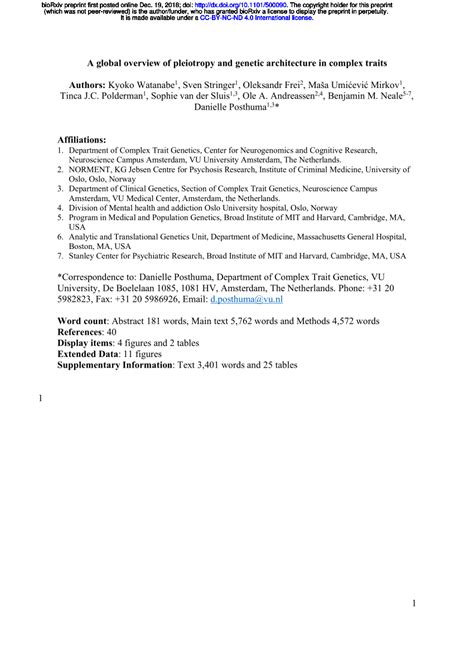 Pdf A Global View Of Pleiotropy And Genetic Architecture In Complex Traits