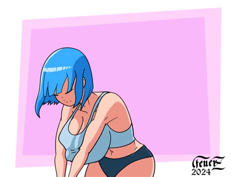 Rule 34 Animated Blue Hair Bouncing Breasts Feuerz Huge Breasts Large
