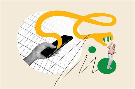 Collage Picture Of Black White Arm Hold Smart Phone Screen Monster Attack Terrified Mini