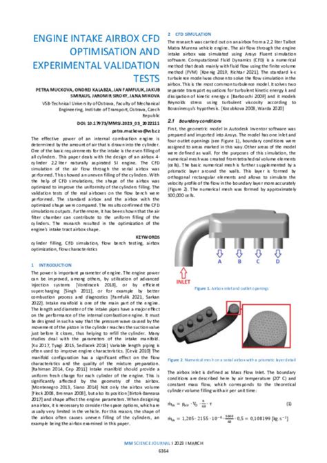 Engine Intake Airbox Cfd Optimisation And Experimental Validation Tests Mm Science Journal