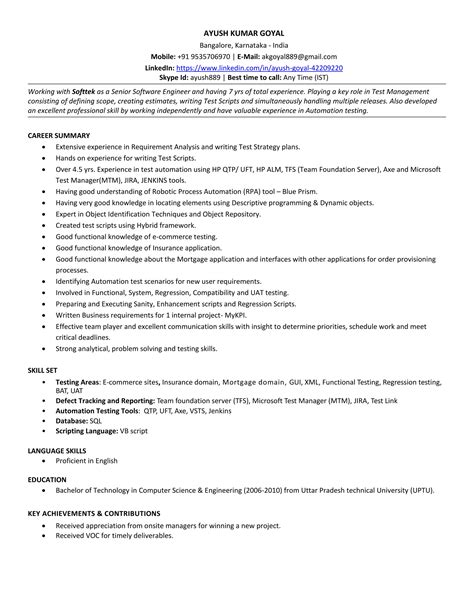 Ayush Goyal Automation Testing Resume Pdf