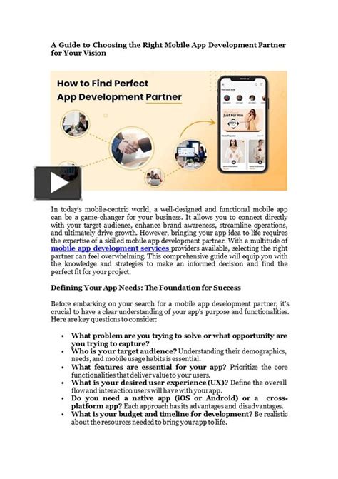 Ppt A Guide To Choosing The Right Mobile App Development Partner For Your Vision Powerpoint
