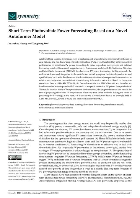 Pdf Short Term Photovoltaic Power Forecasting Based On A Novel Autoformer Model