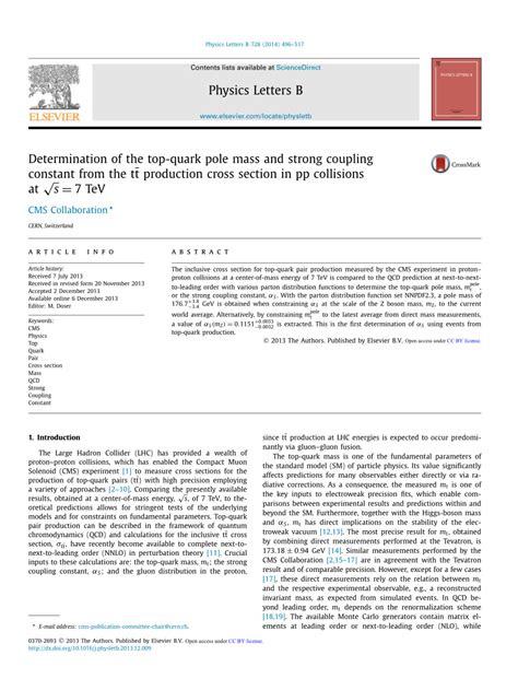 Pdf Determination Of The Top Quark Pole Mass And Strong Coupling Constant From The Ttover