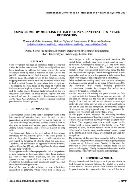 Pdf Using Geometry Modeling To Find Pose Invariant Features In Face Recognition