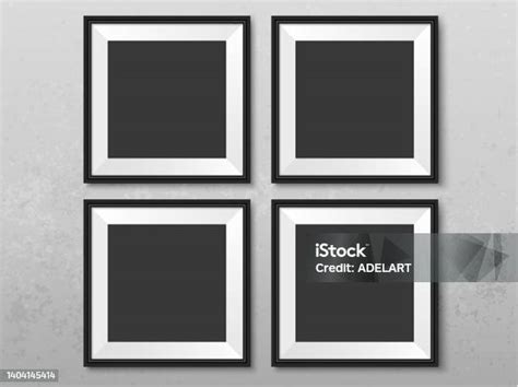 그런 지 회색 벽에 프레임 벽 갤러리 블랙 포토프레임 모형 디자인을위한 빈 프레임 벡터 그림은 그림 그림 포스터 인용문 또는 사진을위한 템플릿을 모의합니다 0명에 대한 스톡