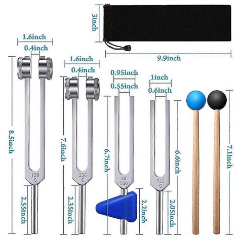 4 Pack Tuning Fork Set 128 Hz 256 Hz 512 Hz 528 Hz With Tuning Fork Hammer For Sound Sound