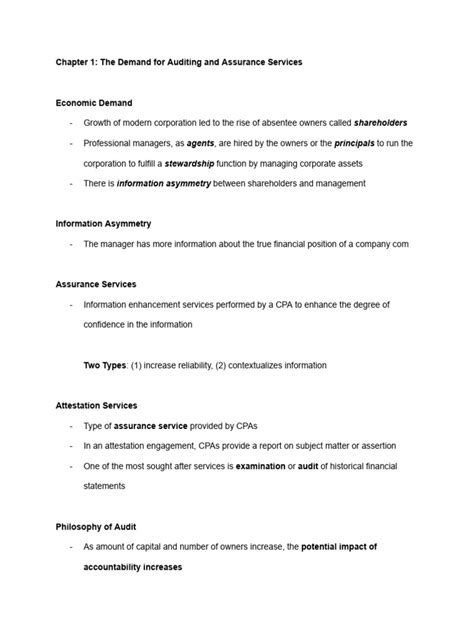 Notes Unit 1 Introduction To Assurance And Auditing Services Pdf