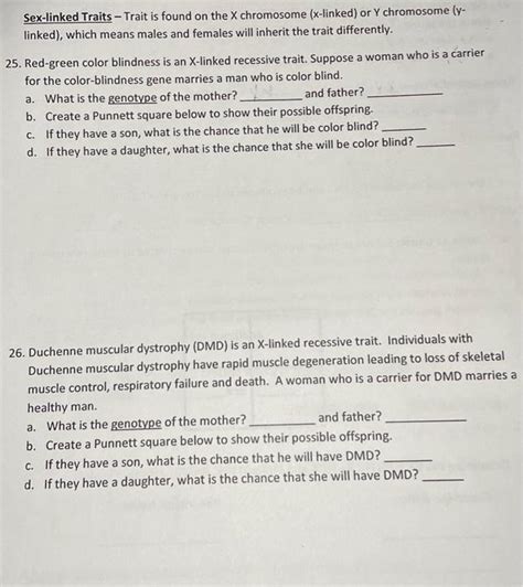 Solved Sex Linked Traits Trait Is Found On The X Chegg Com