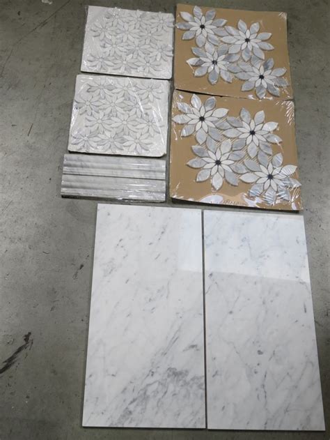 Italian Carrara White Marble Daisy Mosaic Tile 12x24 Wall And Floor