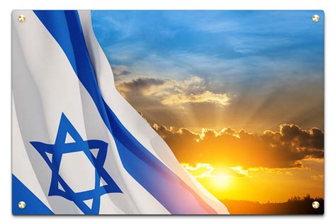 תמונת זכוכית דגל ישראל ברקע שקיעה מרהיבה S9033 We Print