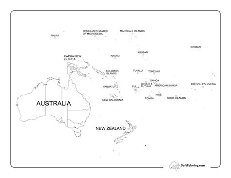 Blank Printable Map Of Oceania And Australia Coloring Page